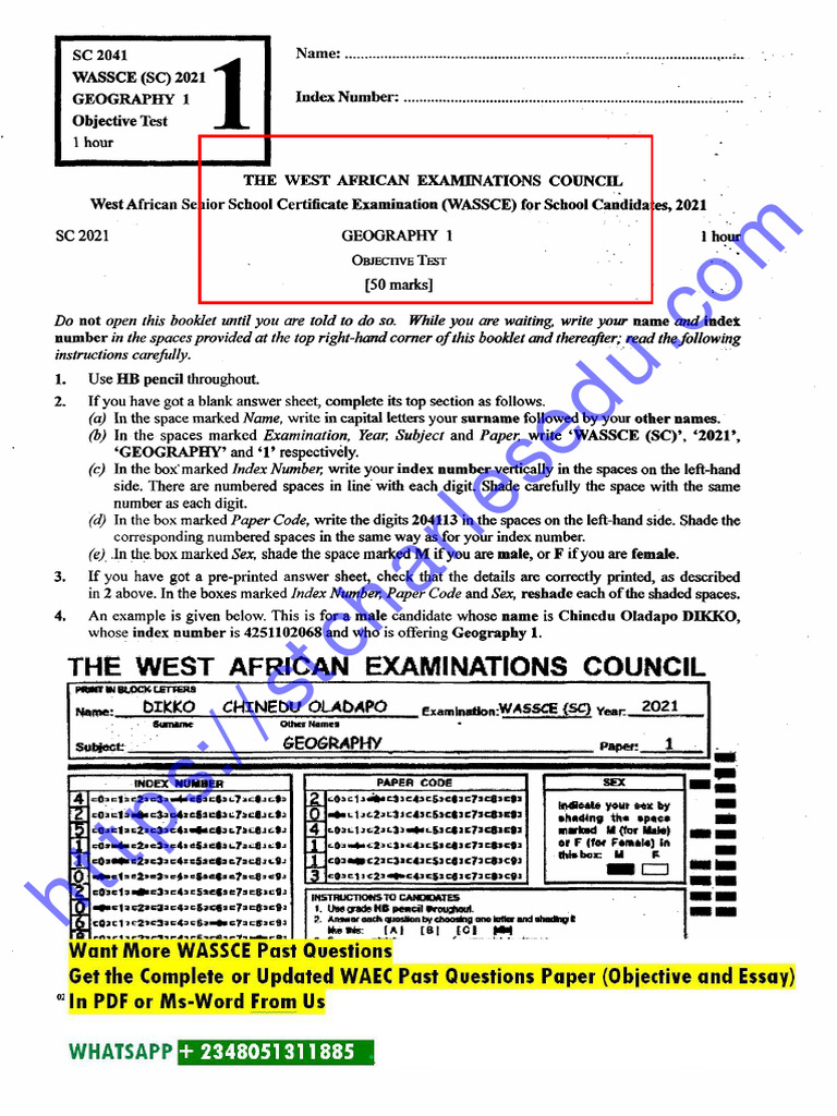 Wassce Geography Past Questions Obj Essay Pratical Map Reading | PDF ...