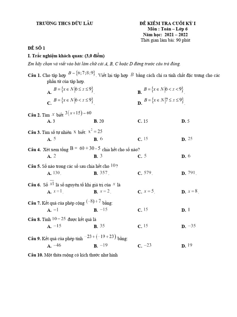 Kiem Tra Cuoi Ki I Toan 6 | PDF