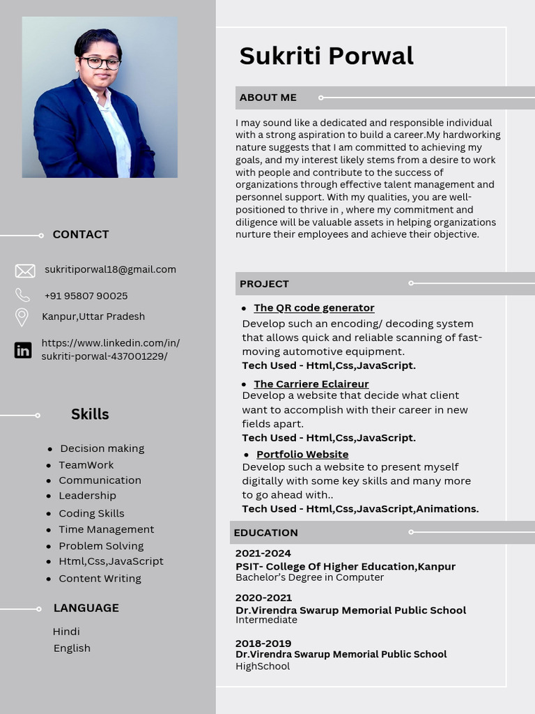 Sukriti Porwal CV (Technical Purpose) | PDF | Computing