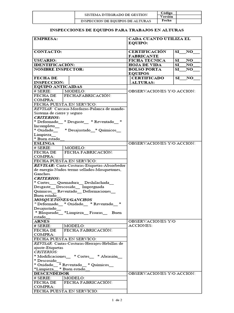 Inspeccion de Equipos de Alturas 28102020 | PDF | Informática | Tecnología