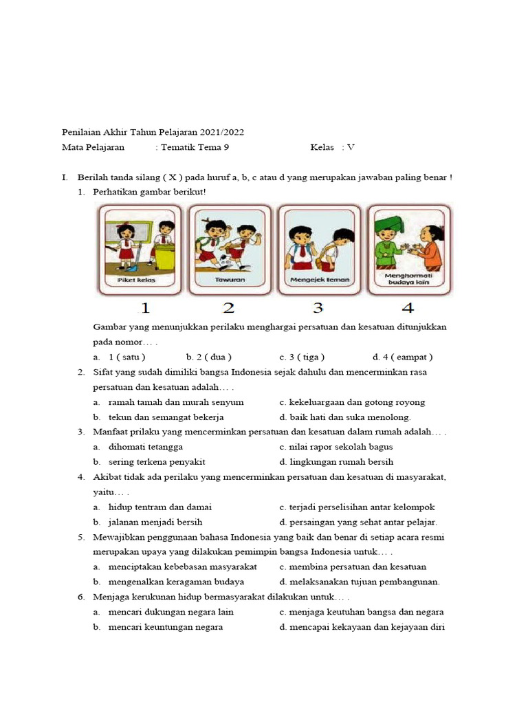 Soal PAT Tema 9 TP 2021 - 2022 | PDF