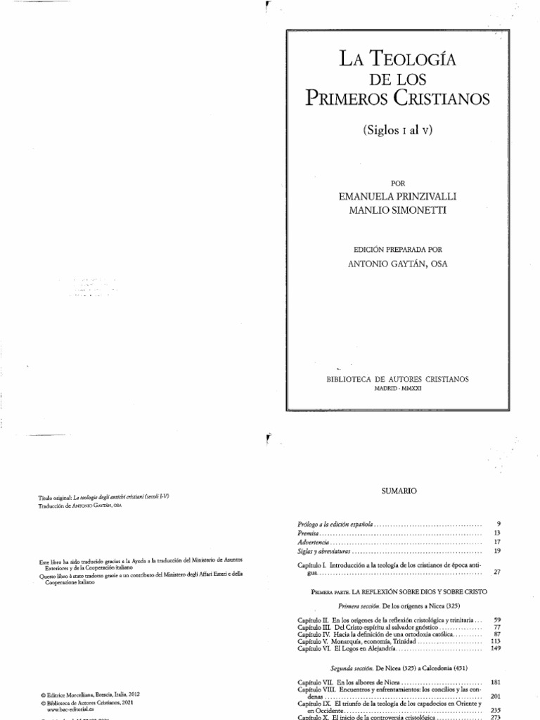 La Teologia de Los Primeros Cristianos Prinzivalli | PDF