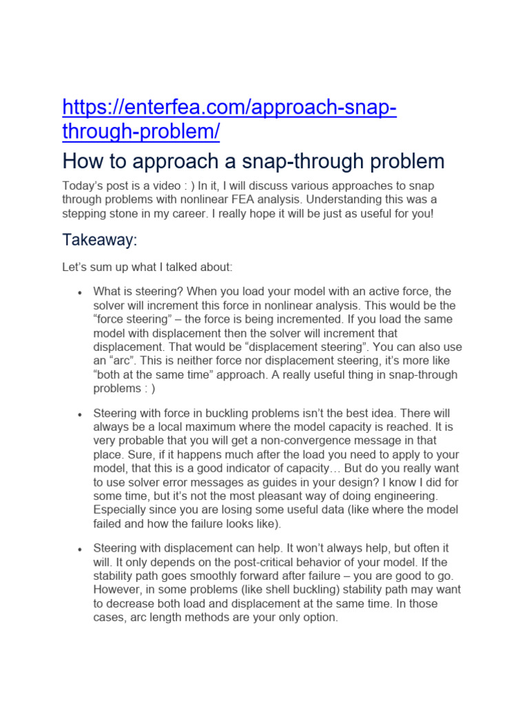 How To Approach A Snap-Through Problem | PDF | Finite Element Method ...