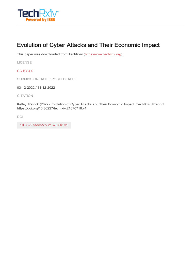 Evolution of Cyber Attacks and Their Economic Impa | PDF | Internet ...