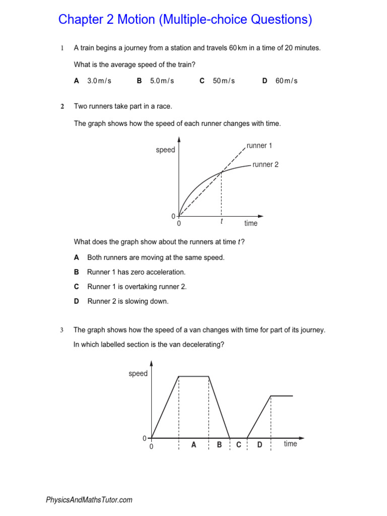 Chapter 2 Motion Multiple Choice QP | PDF | Speed | Acceleration