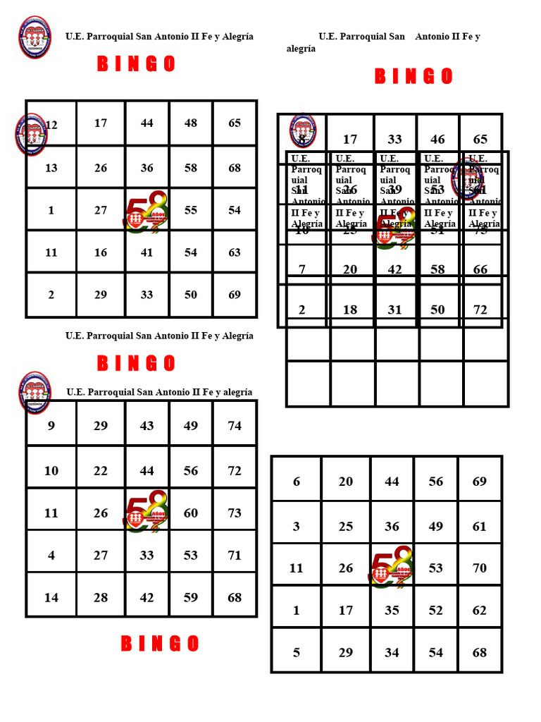 Bingo U.E. Parroquial San Antonio II | PDF