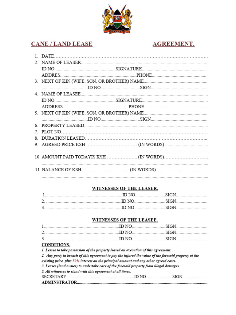CANE LEASE AGREEMENT | Download Free PDF | Lease | Natural Resources Law