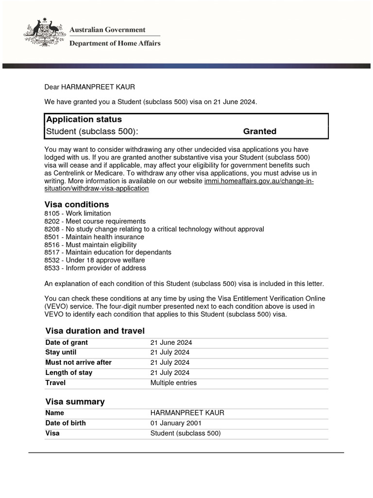 500 Student Visa- 2024. | PDF | Travel Visa