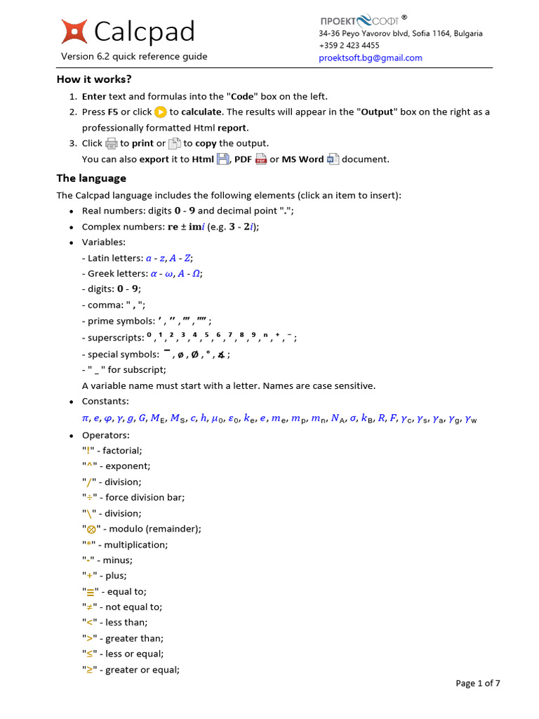 Calcpad Quick Reference | PDF | Trigonometric Functions | Mathematics