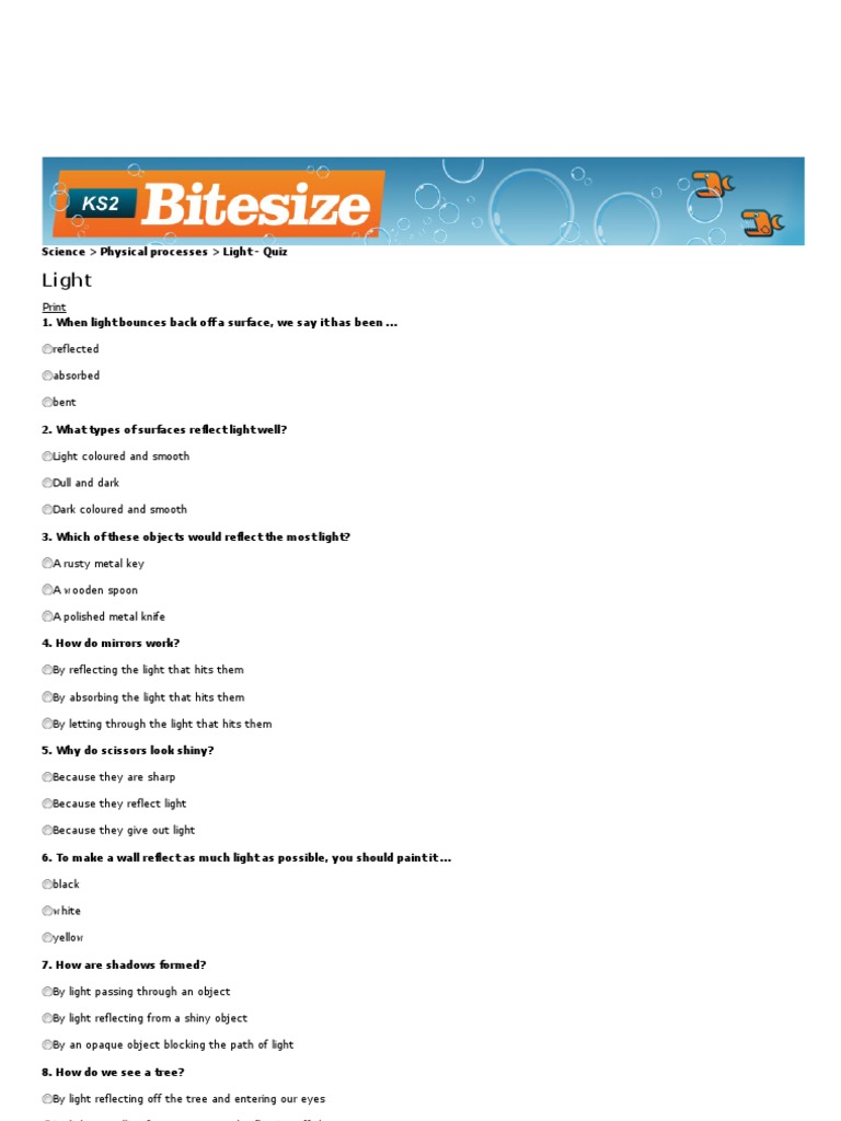 BBC - KS2 Bitesize - Science - Light | PDF | Mirror | Light