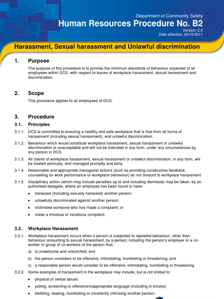 DCS HR Procedure on Harassment Policies | PDF | Sexual Harassment ...