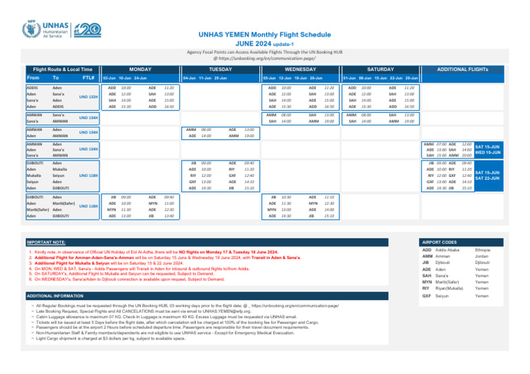 UNHAS FLIGHT SCHEDULE JUN_2024 v1 | Download Free PDF | Aviation ...