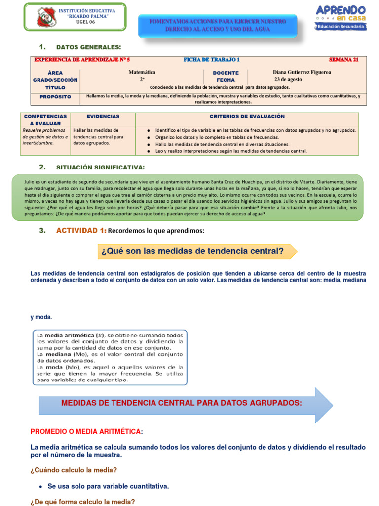 MAT - EXP5.S21.FICHA1.Conociendo A Las Medidas de Tendencia Central para Datos Agrupados | PDF ...