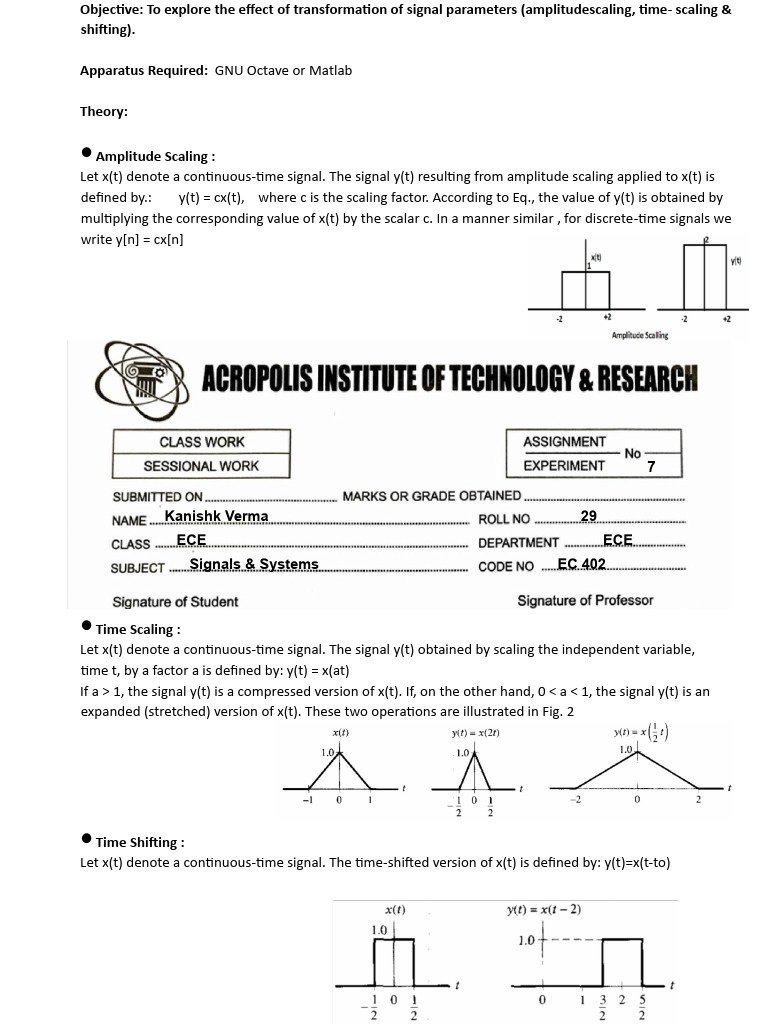 Kanishk Verma 29 ECE ECE Signals & Systems EC 402 | PDF | Discrete Time ...
