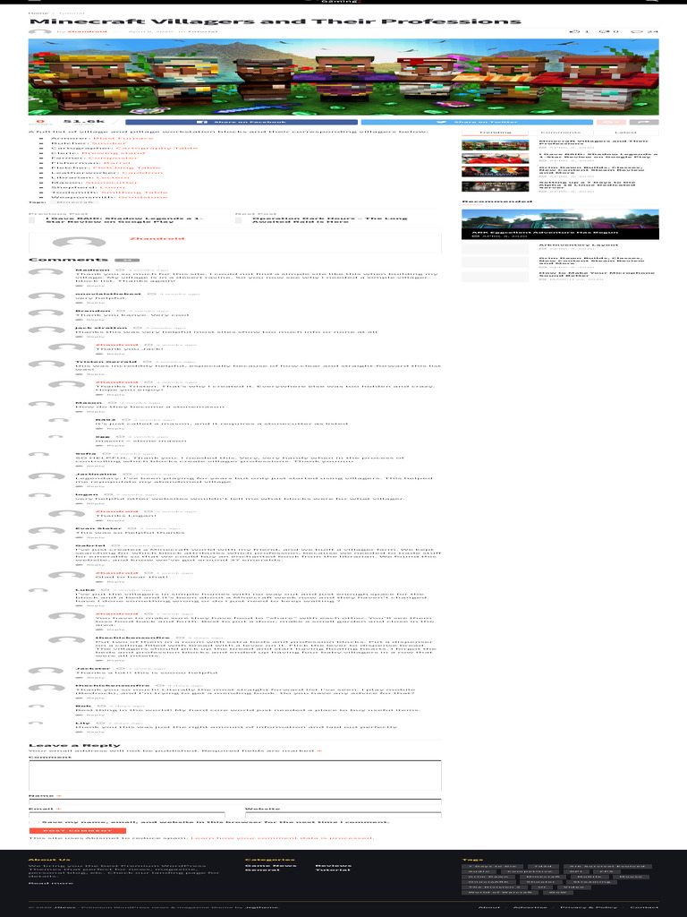 Minecraft Villagers and Their Professions - Onovia Gaming | PDF