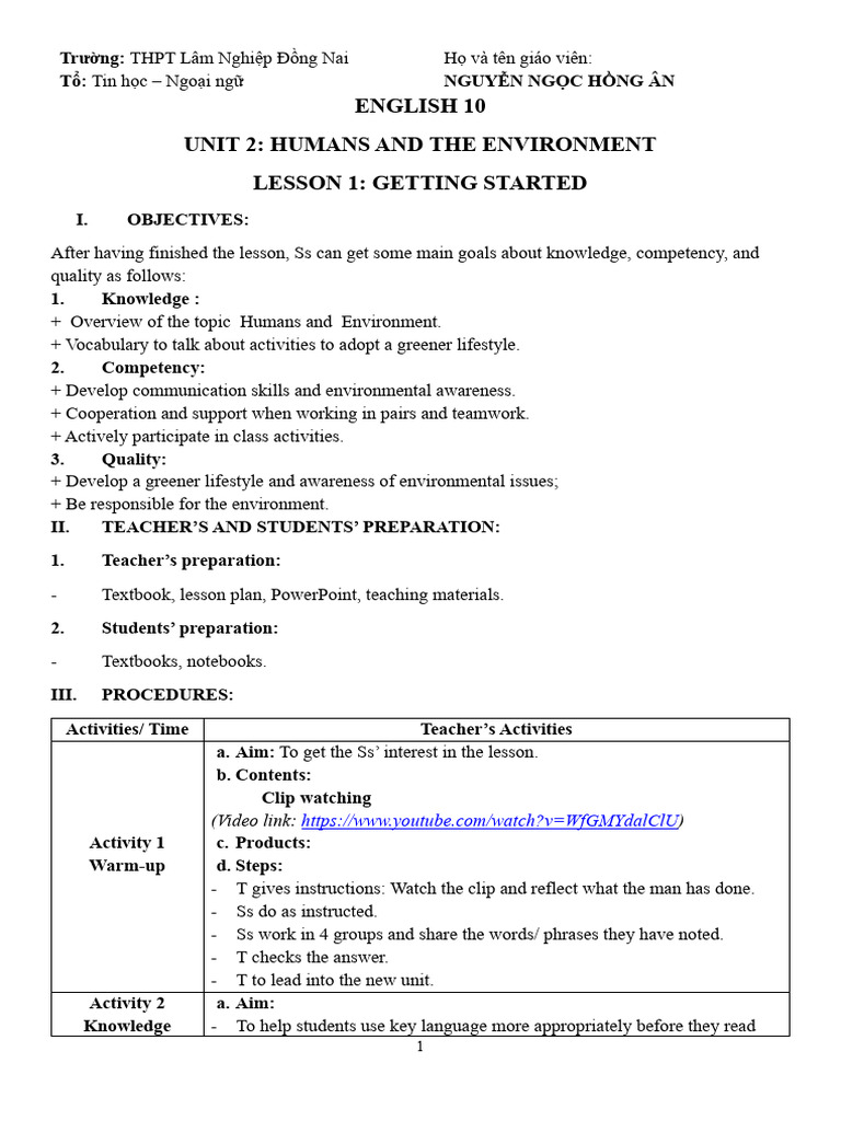 Unit 2 - HUMANS AND THE ENVIRONMENT - GETTING START.. | PDF | Human ...