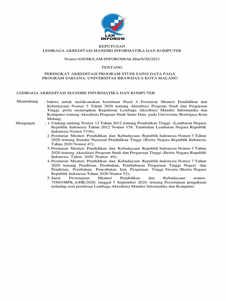 Surat_SK_Akreditasi_S1-Sains-Data-FMIPA | PDF