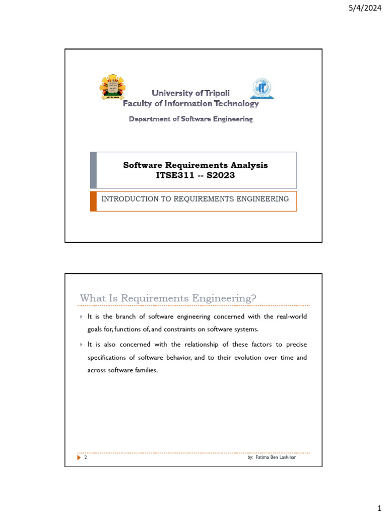 ITGS311 S2024 Lecture1 Introduction To Requirements Engineering | PDF | System | Goal