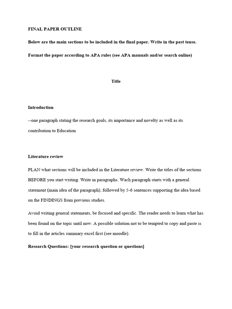 עותק של Final Paper OUTLINE 2023-2024 Updated | Download Free PDF | English As A Second Or ...