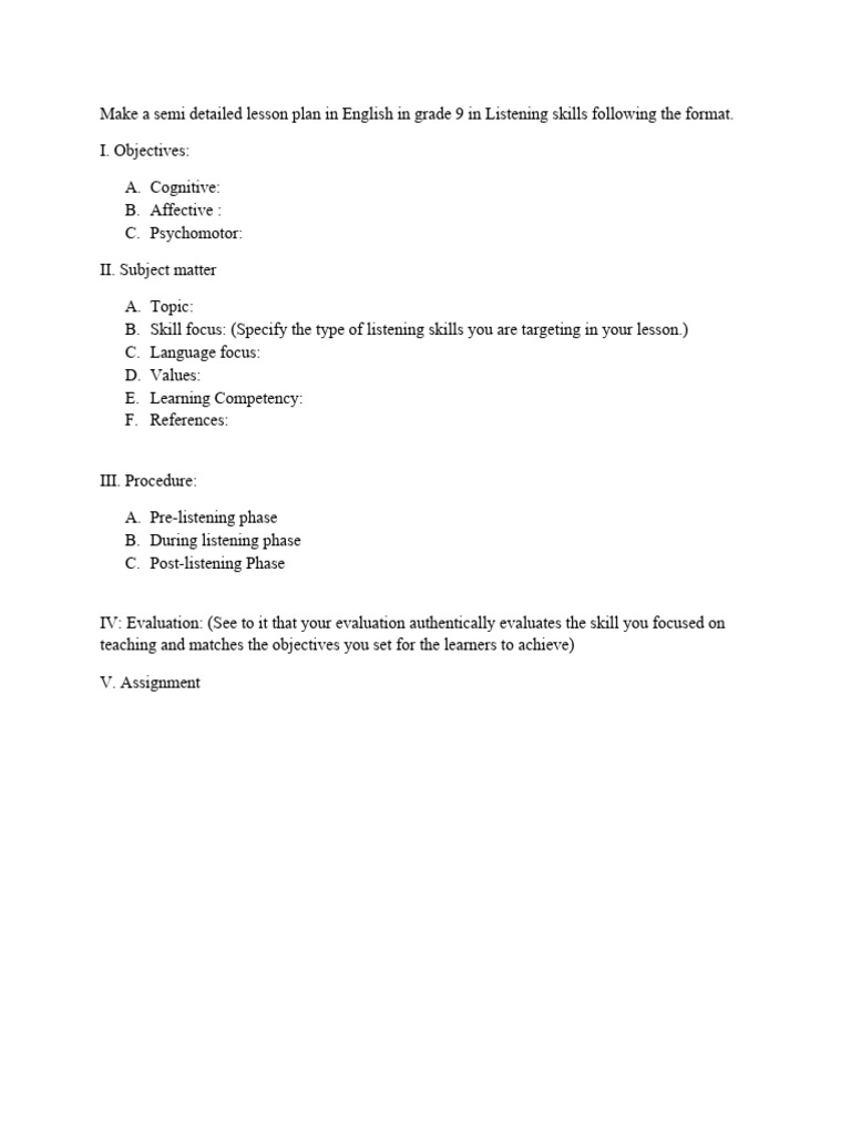 5 macro skills lesson plan | PDF | Brainstorming | Lesson Plan