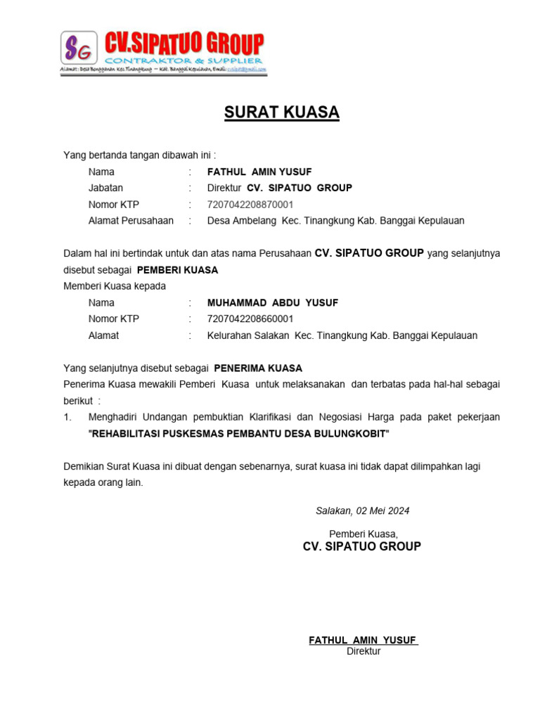 Surat Kuasa Klarifikasi | PDF