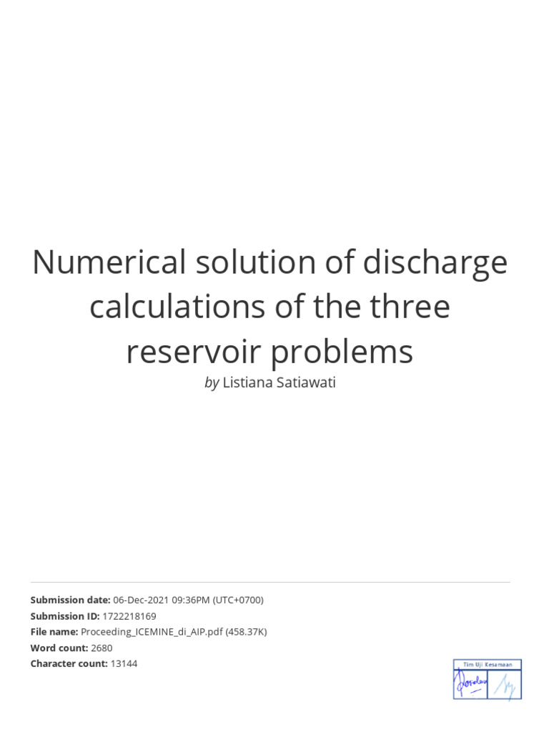 Numerical Solution of Discharge Calculations of The Three Reservoir ...