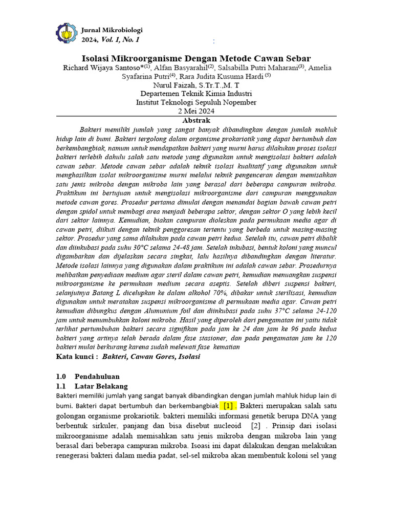 5A - Isolasi Bakteri Dengan Cawan Sebar - Richard Wijaya | PDF ...