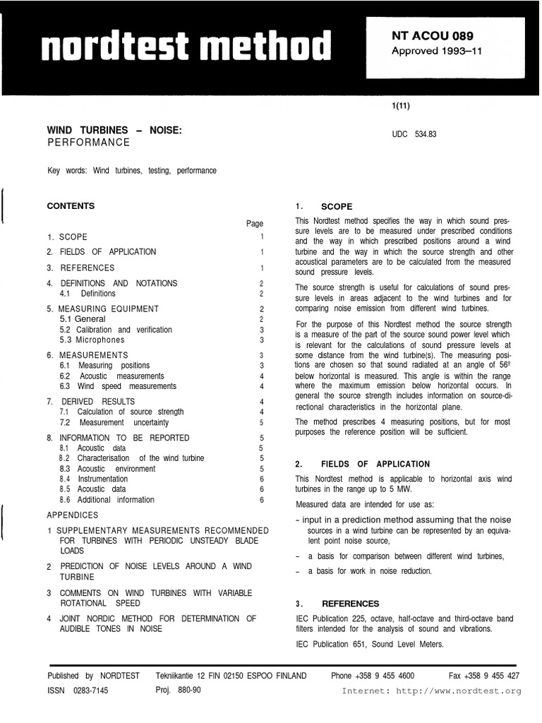 NT Acou 089 - Wind Turbines - Noise - Performance - Nordtest Method ...