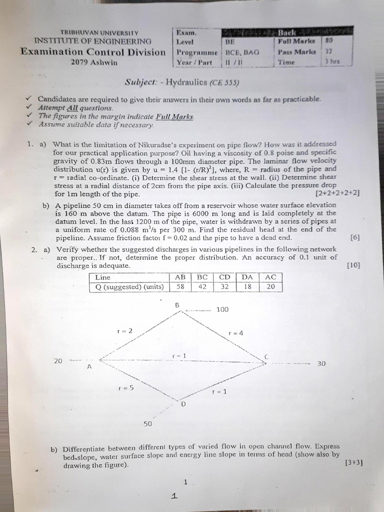 Hydraulics Questions | PDF | Fluid Dynamics | Gases