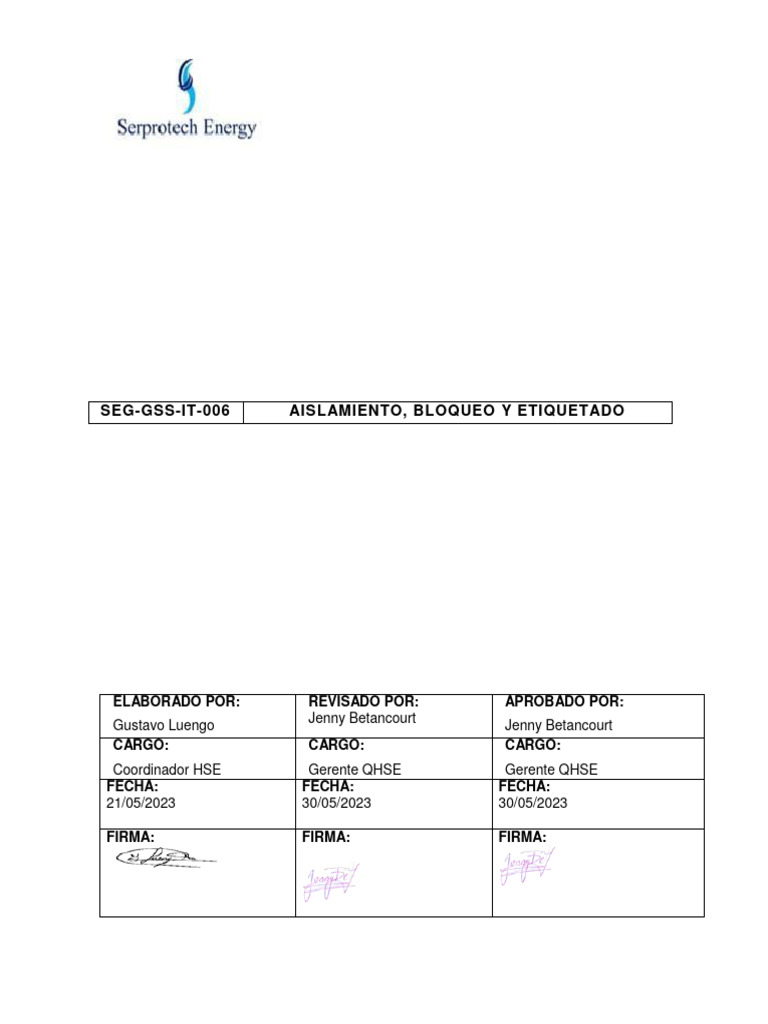 Instrucciones de Aislamiento y Bloqueo LOTO | PDF | Administración de ...
