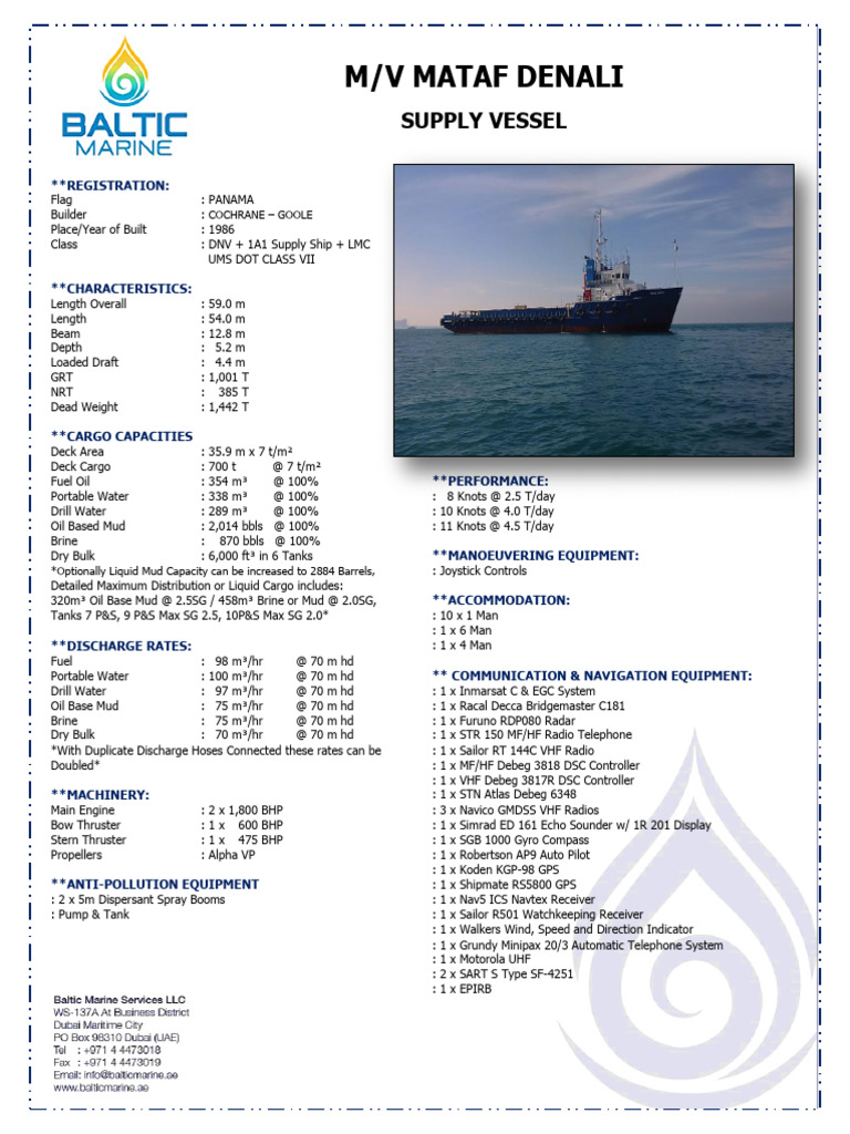 Baltic - Mataf Denali Details | PDF | Ships | Water Transport