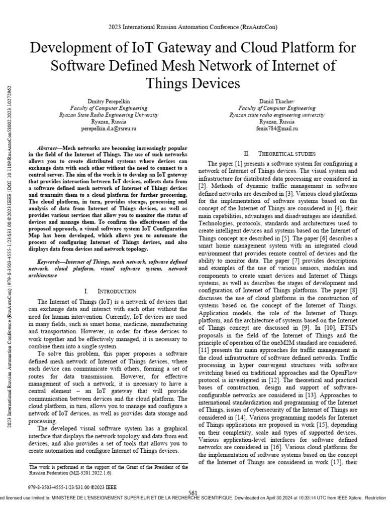 Development of IoT Gateway and Cloud Platform For Software Defined Mesh Network of Internet of ...