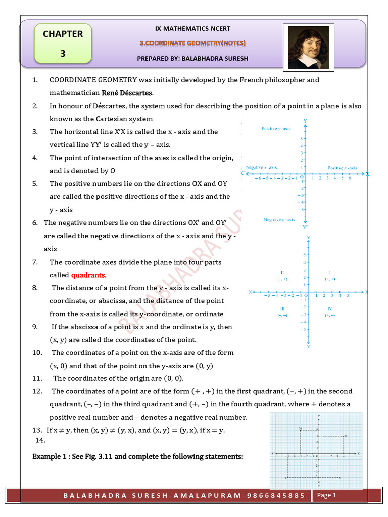 Class 9 Coordinate Geometry Notes | PDF | Cartesian Coordinate System ...