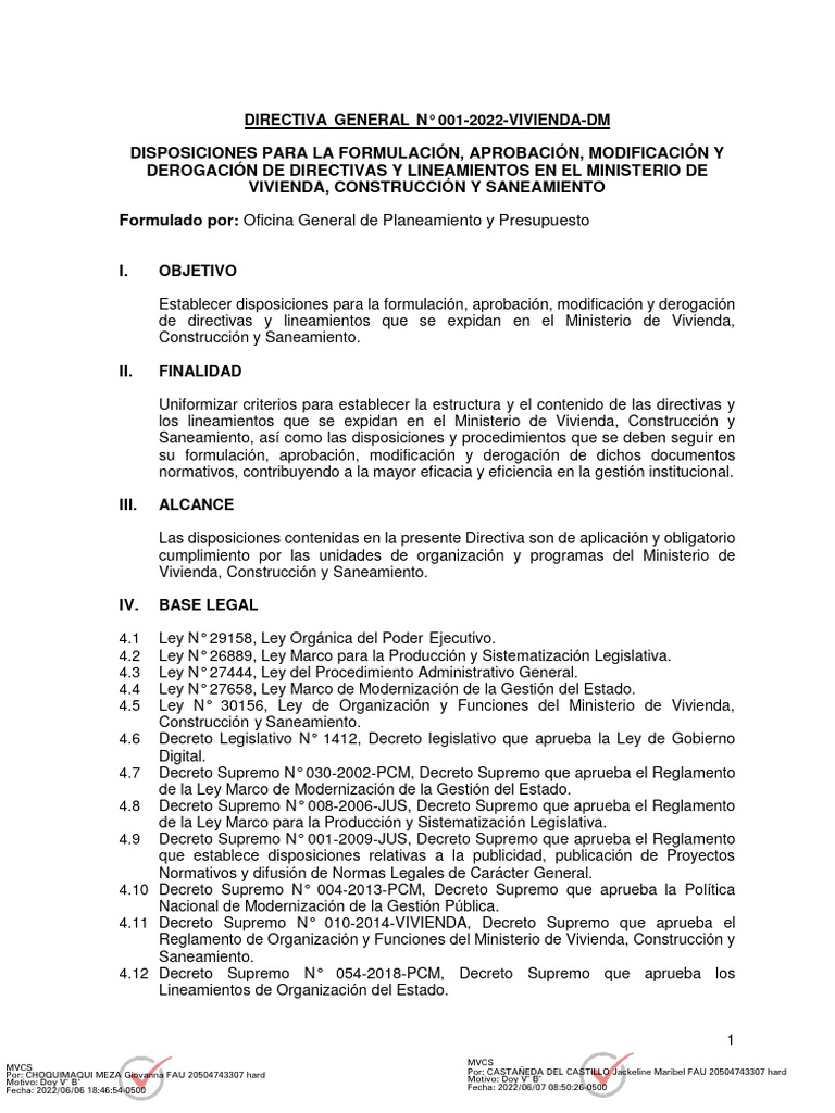 Directiva General Vivienda-Dm | PDF | Regulación | Administración Pública