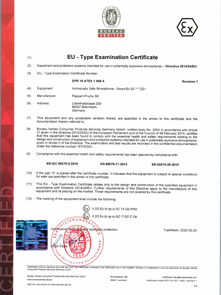 ATEX Certificate Smart-Ex 02 DZ1 en CERT-5227A | PDF