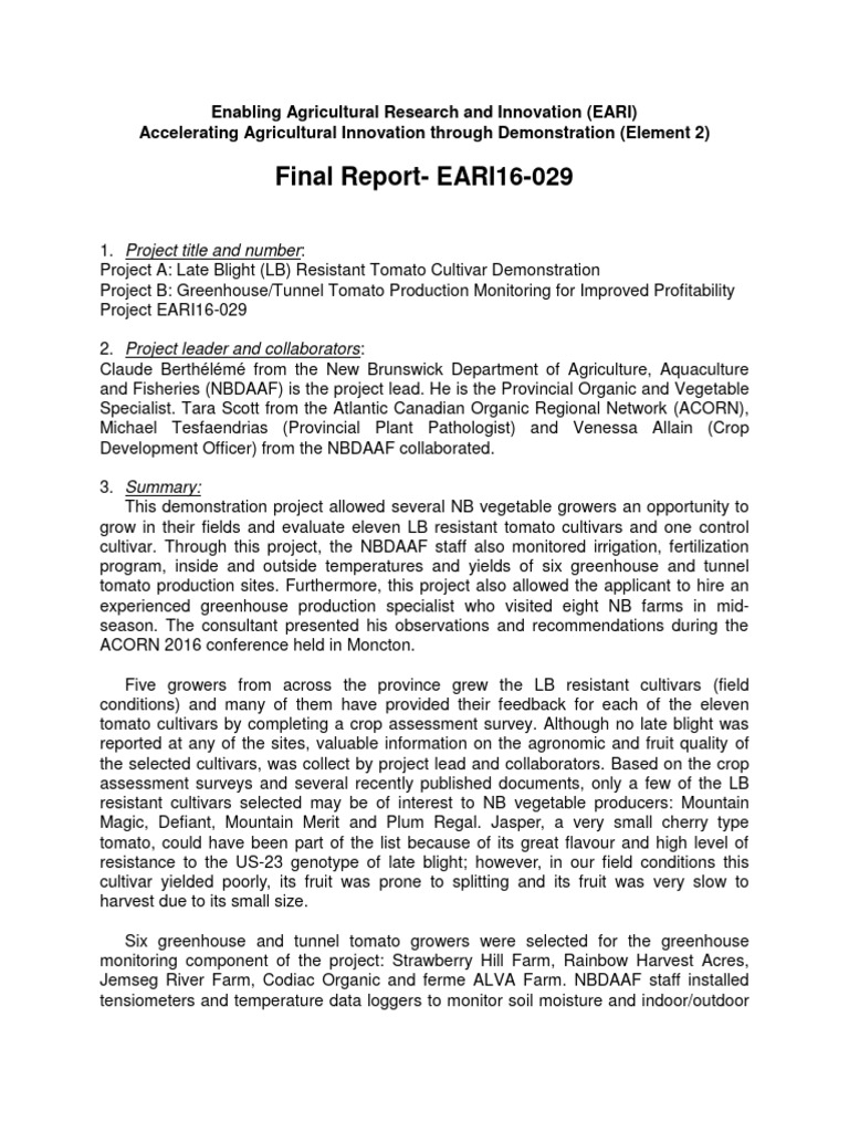 New Brunswick Tomato and Sweet Pepper Research Projects | PDF | Tomato ...