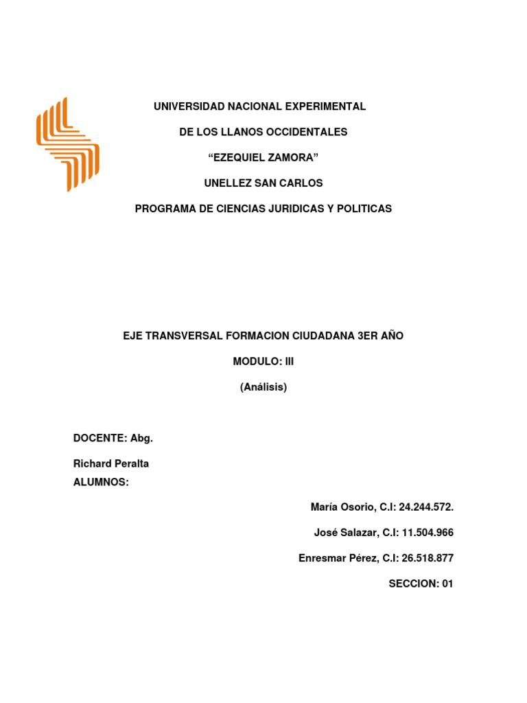Analisis de Eje Trassversal Formación Ciudadana Modulo III Tercer Año 123 | PDF | Justicia ...