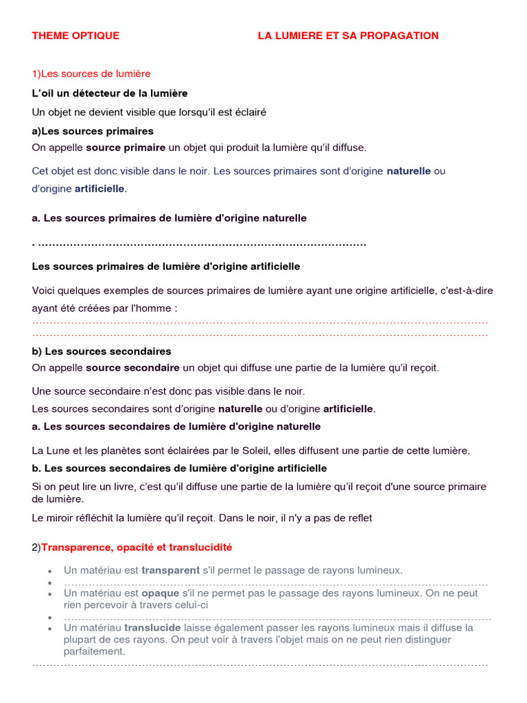 Sources et propriétés de la lumière | PDF | Lumière | Phénomène physique