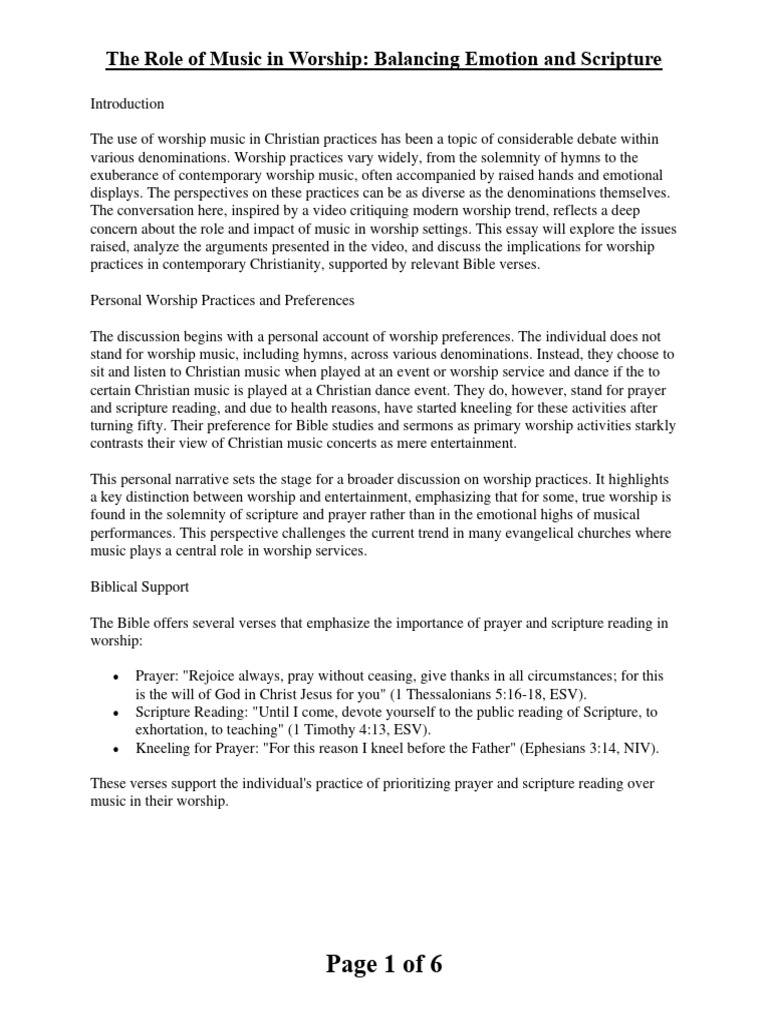 The Role of Music in Worship: Balancing Emotion and Scripture | PDF ...