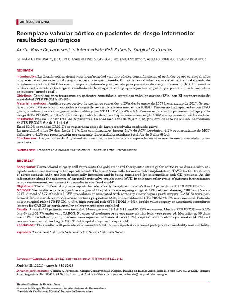 Reemplazo Valvular Aórtico en Pacientes de Riesgo Intermedio ...