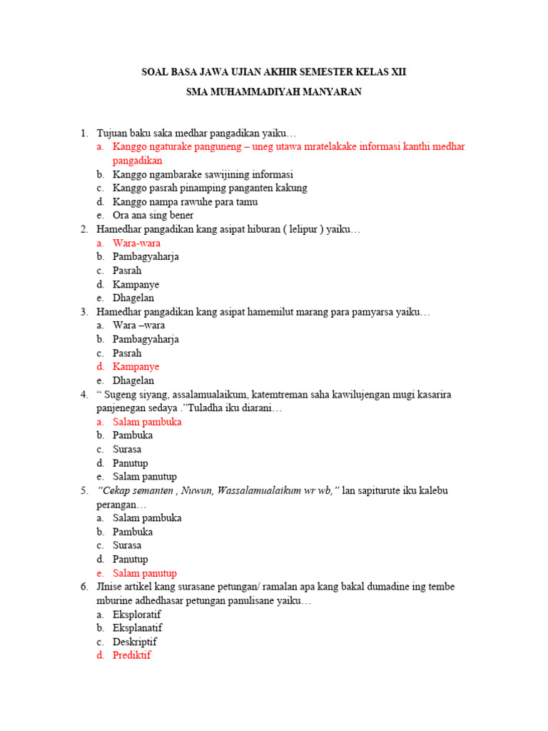 SOAL BASA JAWA word KELAS XII (1) | PDF