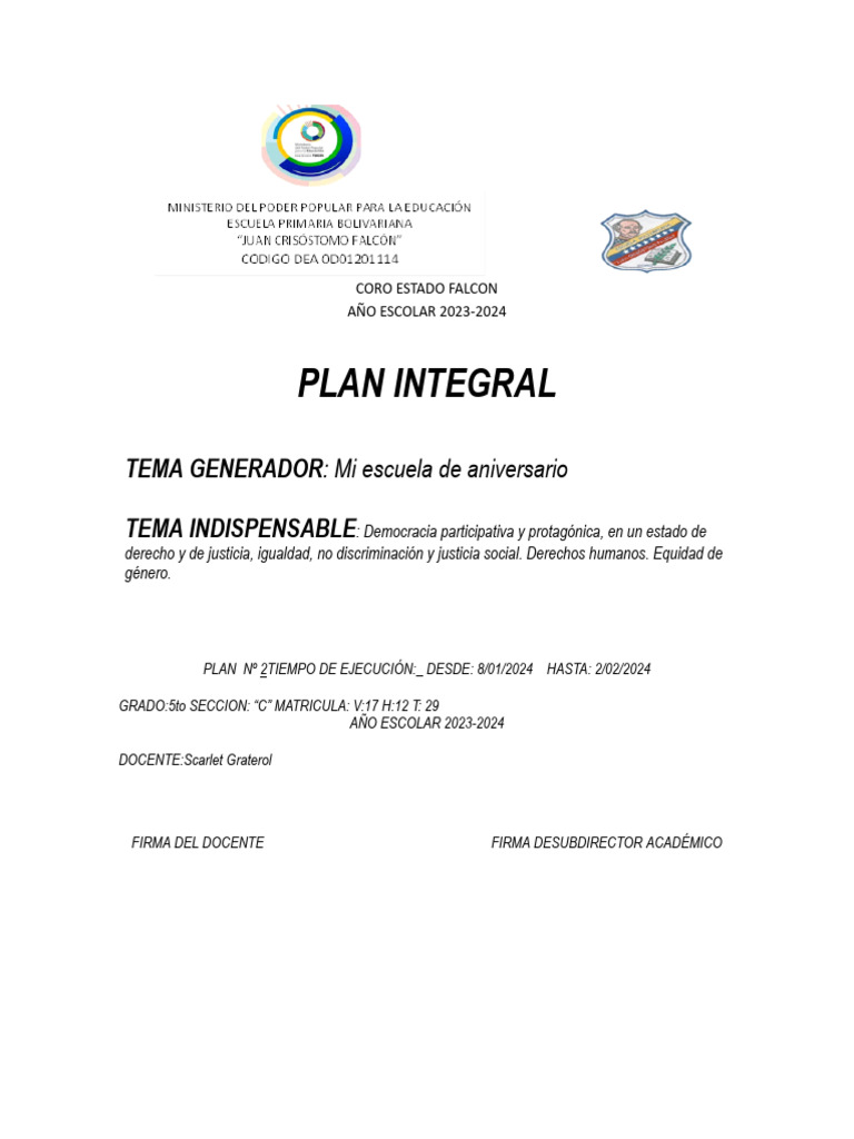 PLAN INTEGRAL JCF22-23.docx - Documentos de Google SCARLET | PDF | Salón de clases | Escuelas