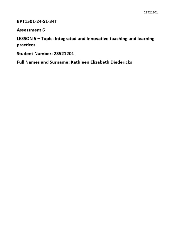 BPT1501 Assessment 6 | PDF | Learning | Teaching