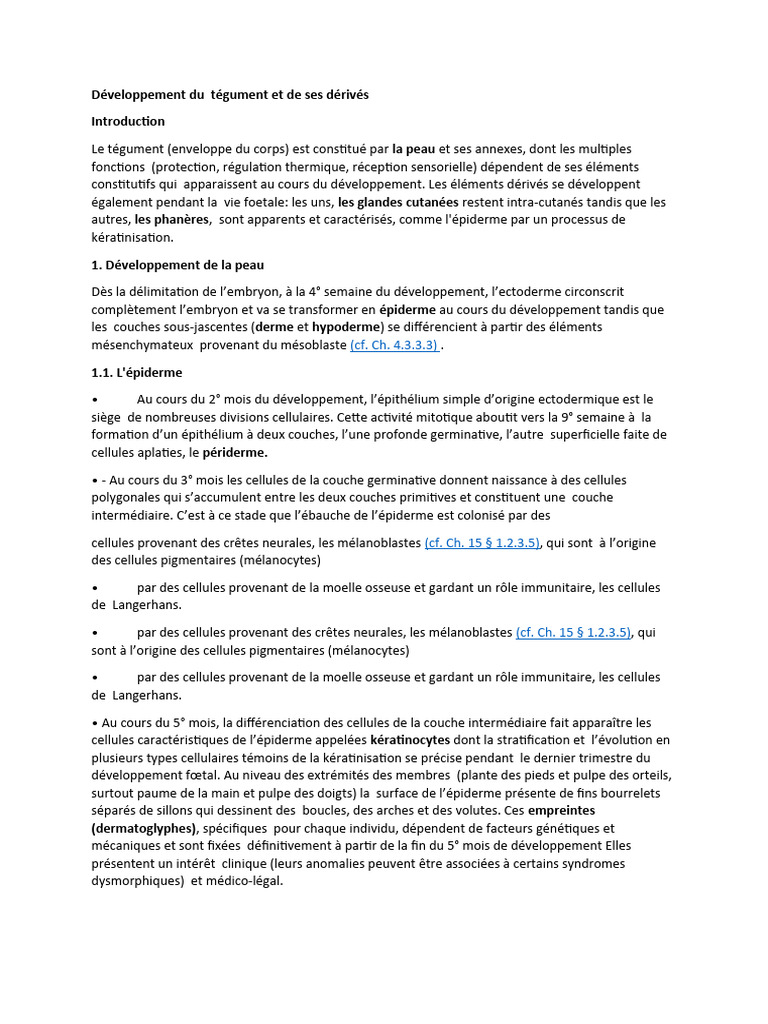 Développement du tégument humain | PDF | Dent humaine | Épiderme (anatomie)