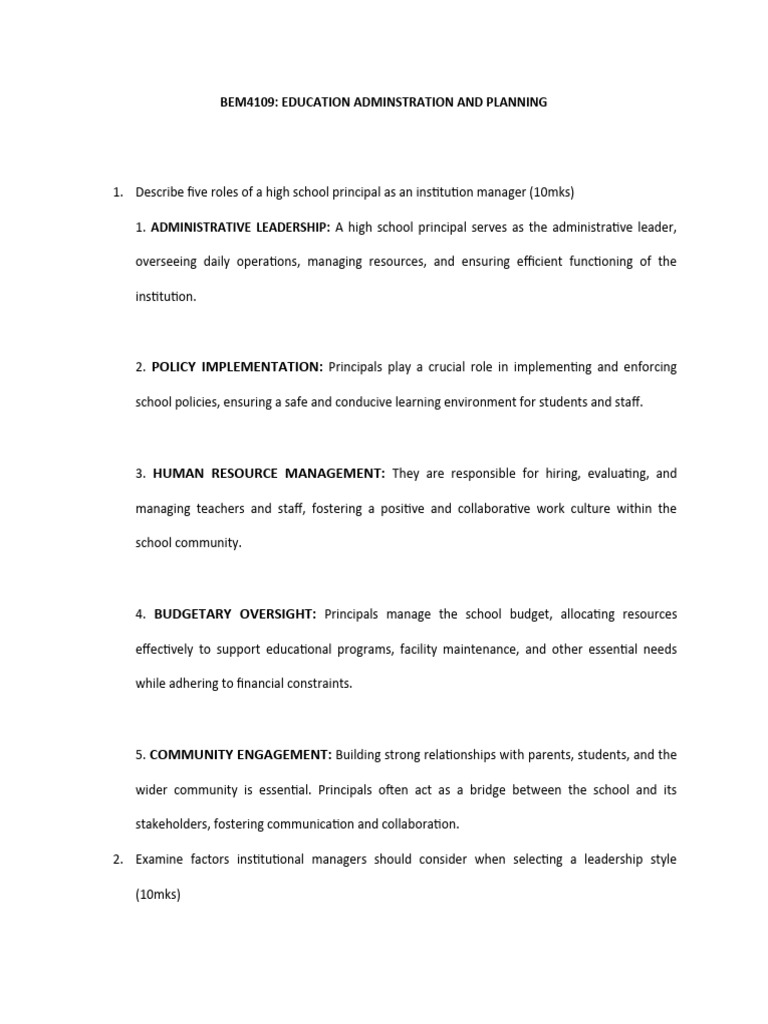 High School Principal Roles & Leadership Styles | PDF | Leadership ...