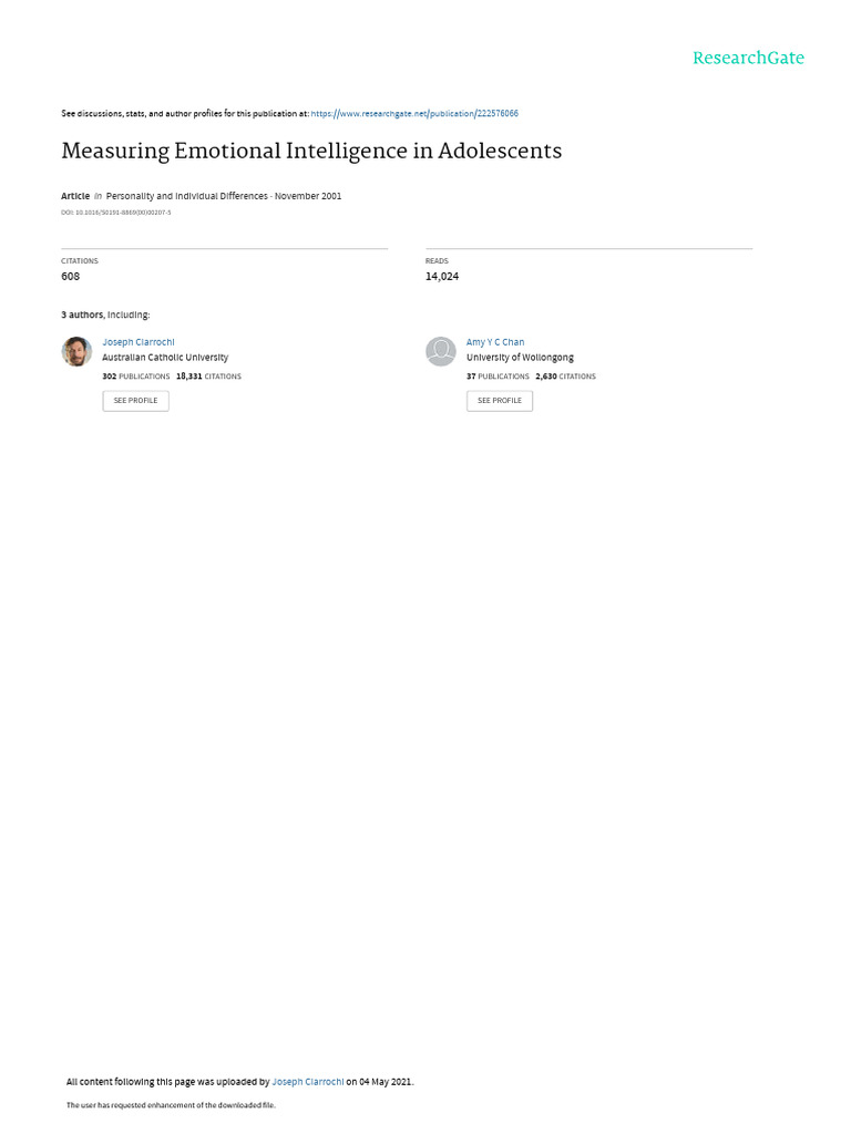 Measuring Emotional Intelligence in Adolescents | PDF | Emotional ...