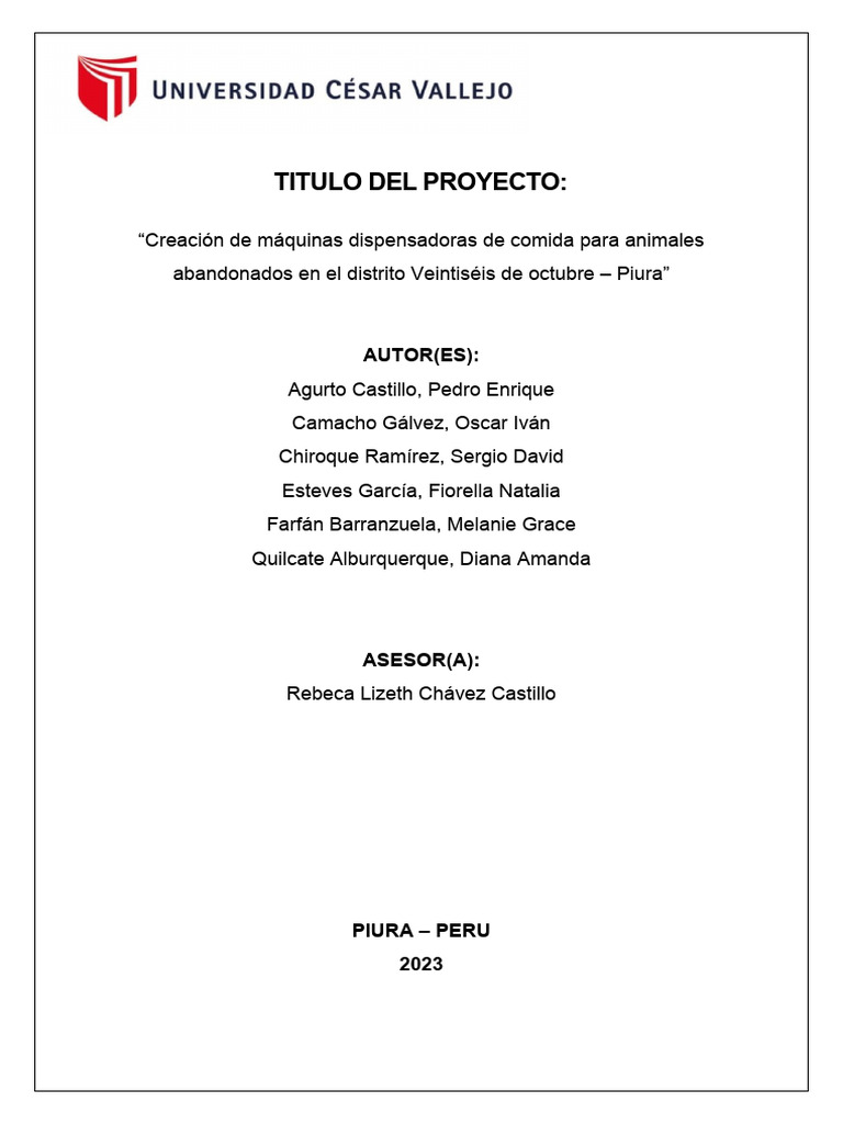 Avance - Esquema Basico de Proyecto de Ayuda A La Comunidad | PDF | Gatos