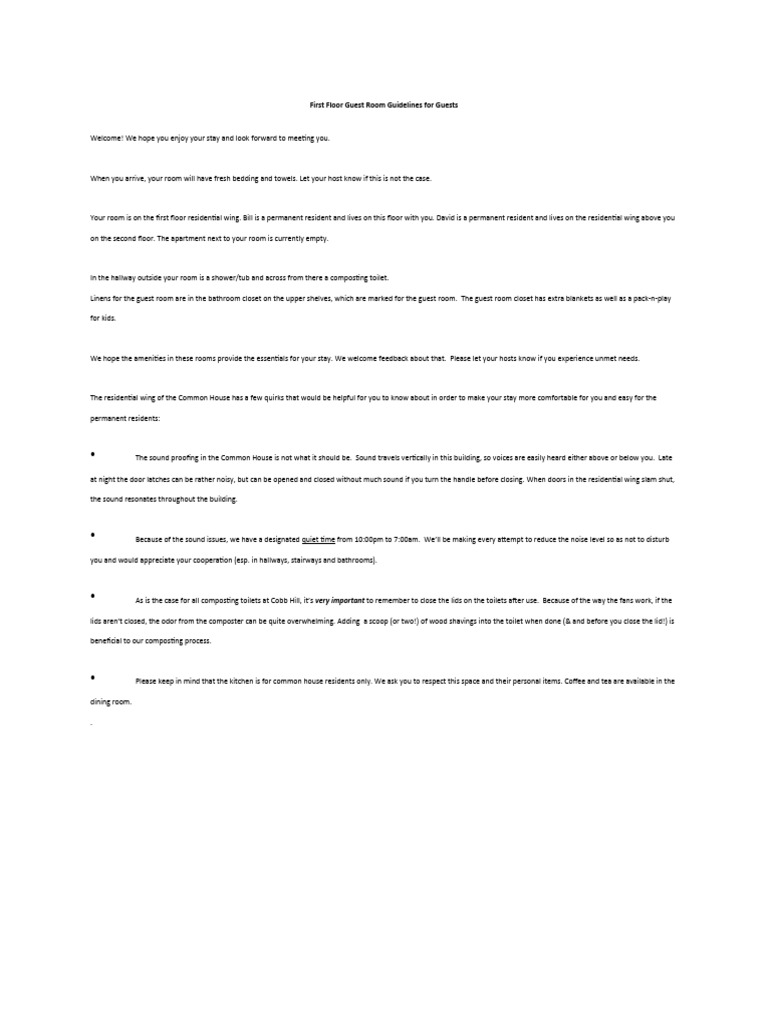 Guest Room Guidelines For Guests | PDF | Room | Bathroom