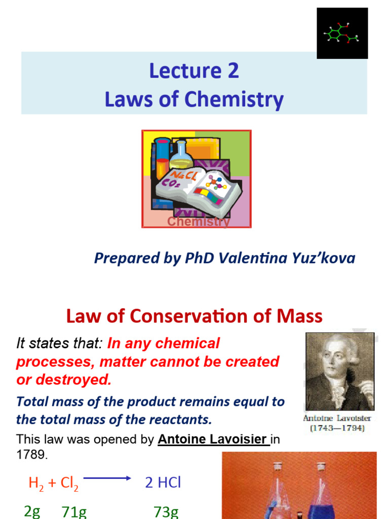 Lecture 2. Chemistry Laws | PDF | Mole (Unit) | Stoichiometry
