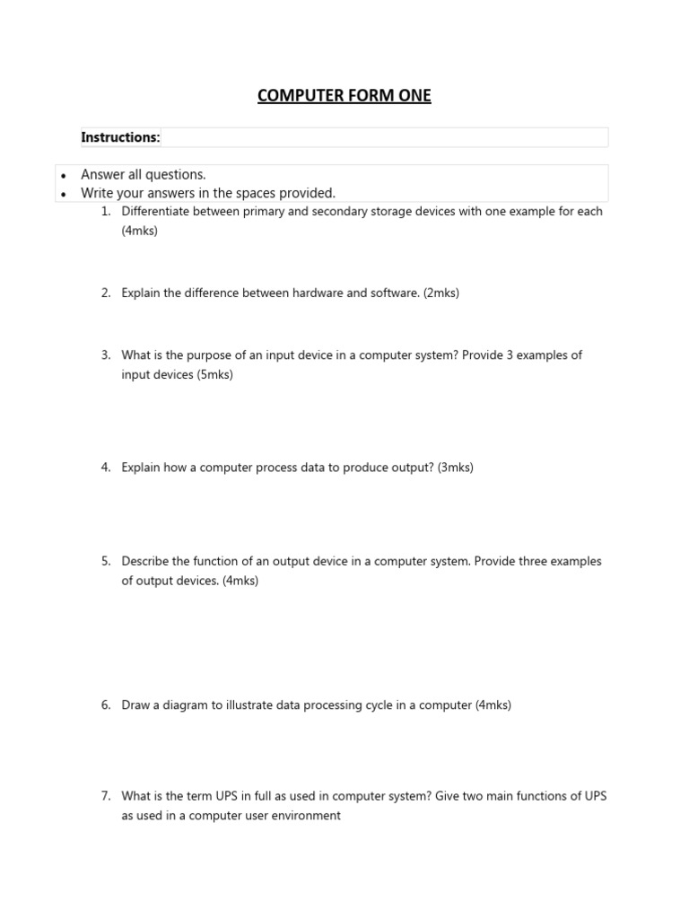 Computer Form One | PDF